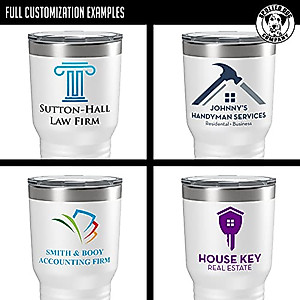 Personalized 30oz (17 Colors) Printed Insulated Stainless Steel Powder Coated Tumbler with Lid - Custom Promotional Items with your Logo - Bulk Company Small Business Party Favors (White)