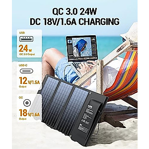 [Upgraded] BLAVOR 30W Solar Charger USB-A QC3.0 24W USB-C DC 30W Outputs, Foldable Solar Panel for Camping, IPX4 Waterproof, Solar Battery Charger Compatible with Solar Generators, Phones, Tablets
