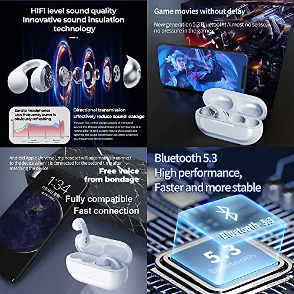 FORSINING Mini Bone Conduction Earphones Open Ear Wireless Earbuds with Earhooks Clip-on Headphones Bluetooth 5.3, Sport Music Running Earpiece,for Android & iPhone, White