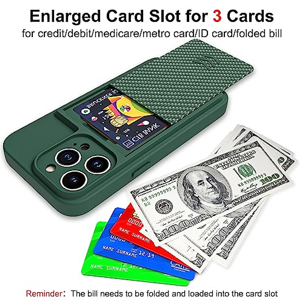 Karrint Wallet Case for iPhone 13 Pro Case with Card Holder, Push-Pull Design Credit Card ID Slot, Dual Layer Shockproof Scratch Resistant Protective iPhone 13 Pro Wallet Case for Women Men-Green