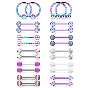 Oufksiyy 12 Pairs Nipple Rings Surgical Stainless Steel Hypoallergenic Straight Nipple Barbell Piercing 14G Nipple Tongue Rings Body Piercing Jewelry for Women Men 14mm 14 Gauge Niple Tongue Jewelry