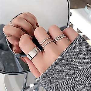 ZZ ZINFANDEL Gothic Punk Chain Finger Rings Set, 17PCS Adjustable Stackable Vintage Silver Rings for Women Men,Happy Cross Butterfly Knuckle Rings (Silver)