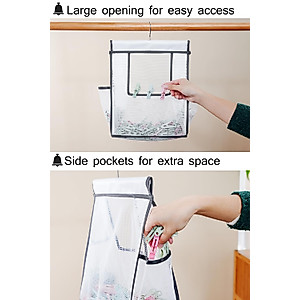 ALYER Clothpin Storage Bag with Hanger,Multipurpose Hanging Shower Basket Holder with a Large Opening (Gray Edge)