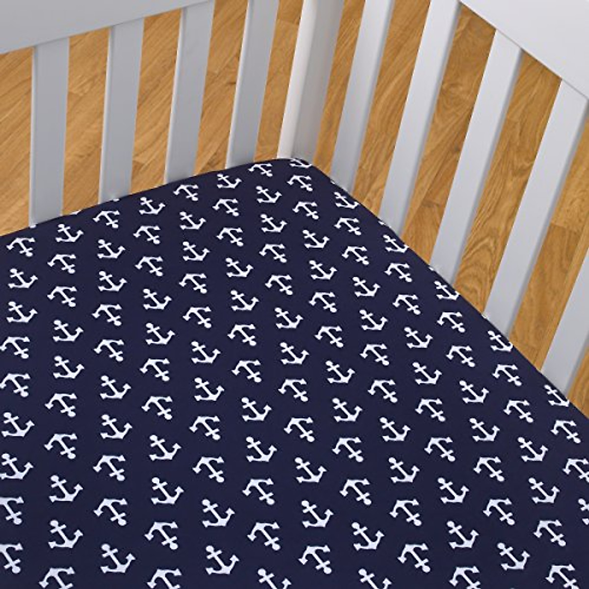 NoJo 100% Cotton Fitted Crib Sheet, Anchors, Navy/White