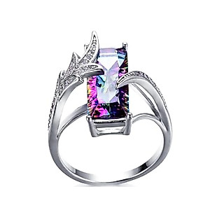 The Black Pearl, LLC Created Rectangular Rainbow Fire Mystic Topaz Ring with Silver Plated Band (8)