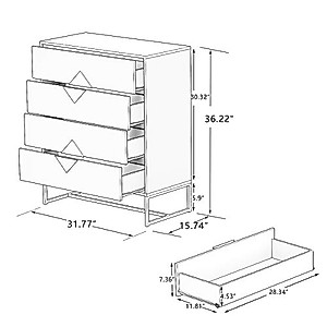 RASOO Chest of Drawers White 4 Drawer Dresser Chest Bedside Drawer Cabinet Storage for Bedroom with Special Shape Square Handle, 31.77” X 15.74” X 36.22” (LxWxH)