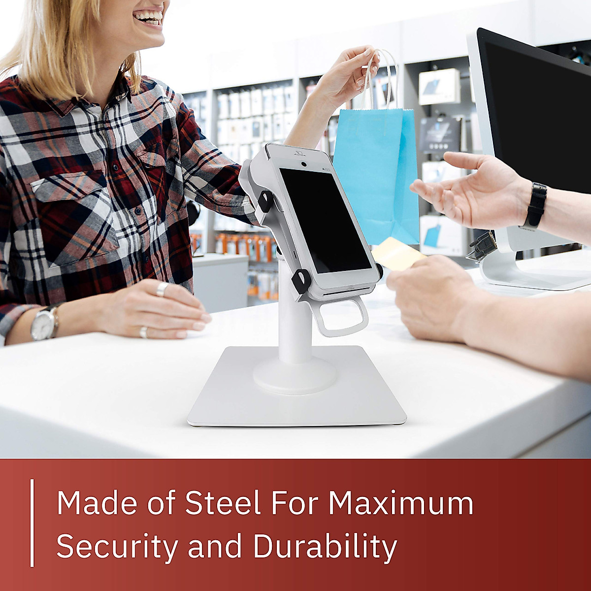 Discount Credit Card Supply DCCStands Freestanding Swivel and Tilt Pax A920 / A920 Pro Terminal Stand (White)