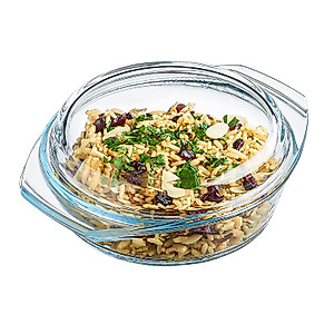 Simax Casserole Dish With Lid, 24 Ounce Round Glass Cookware, Oven and Microwave Safe Borosilicate Glass, Made In Europe 0.75 Qt