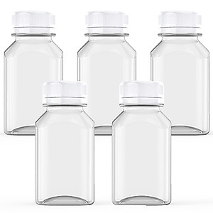 Axe Sickle 5 Pcs 8 Ounce Juice Bottles Plastic Milk Bottles Bulk Beverage Containers with Tamper Evident Caps Lids White for Milk, Juice, Drinks and Other Beverage Containers