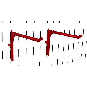 Wall Control Pegboard 6in Reach Extended Slotted Hook Pair - Slotted Metal Pegboard Hooks for Wall Control Pegboard and Slotted Tool Board – Red