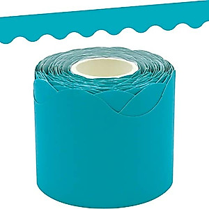 Teacher Created Resources Teal Scalloped Rolled Border Trim - 50ft - Decorate Bulletin Boards, Walls, Desks, Windows, Doors, Lockers, Schools, Classrooms, Homeschool & Offices