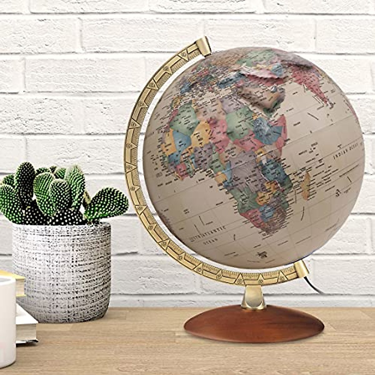 Waypoint Geographic Athens Relief Globe, 12" Illuminated Antique Ocean-Style World Globe with Raised Relief, Up-to-Date Reference Globe, Decorative Globe for Home and Office Decor