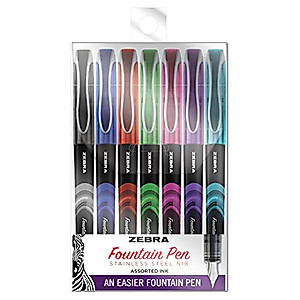 Zebra Fountain Pen, Fine 0.6 Mm, Assorted Ink Colors, Assorted, 7/pack