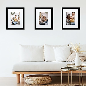 Wiscet 8.5x11 Picture Frame Set of 3, Display Pictures 6x8 with Mat or 8.5 x 11 Without Mat, Photo Frame for Wall Mounting or Tabletop Display, Black