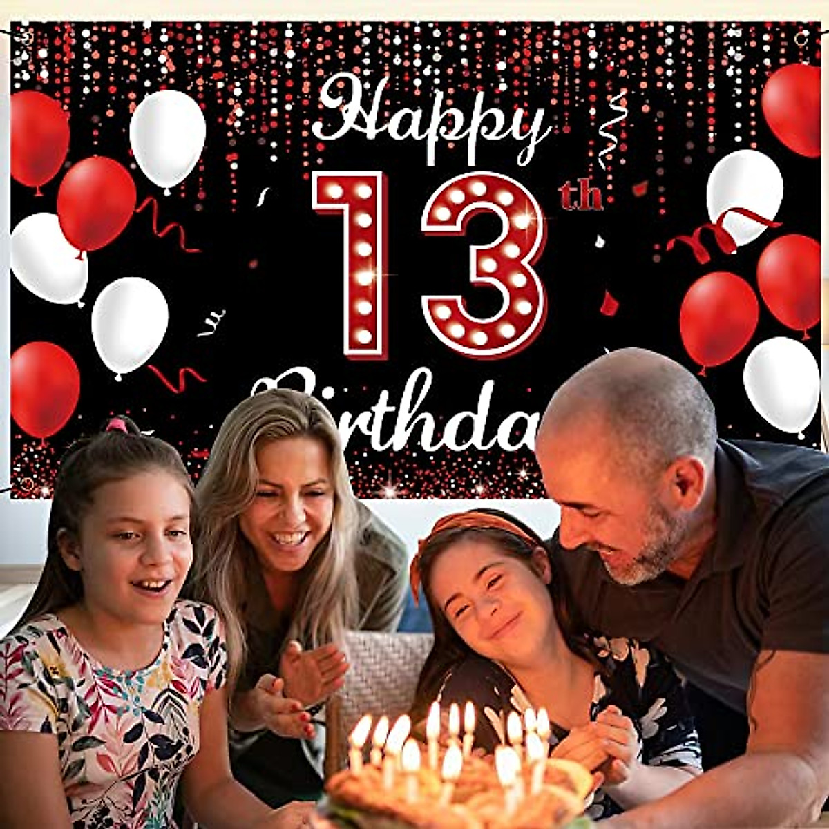 13th Birthday Backdrop Banner, Happy 13th Birthday Decorations for Girls, Red Black 13 Years Old Birthday Party Photo Booth Props, Thirteen Birthday Yard Sign Decor for Outdoor Indoor, Fabric Vicycaty