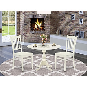East West Furniture DMGR3-LWH-W 3 Piece Dining Set Contains a Round Dining Room Table with Dropleaf and 2 Kitchen Chairs, 42x42 Inch, Linen White