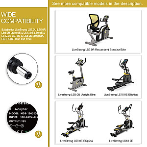 Omilik UL Listed AC Adapter for Livestrong LS5.0U LS5.0R LS6.0R Stationary Exercise Bike LS7.9E & LS8.0E Elliptical LS9.9E & LS12.9E Incline Elliptical Cross Trainer LS10.0E & LS13.0E Trainer Exercise