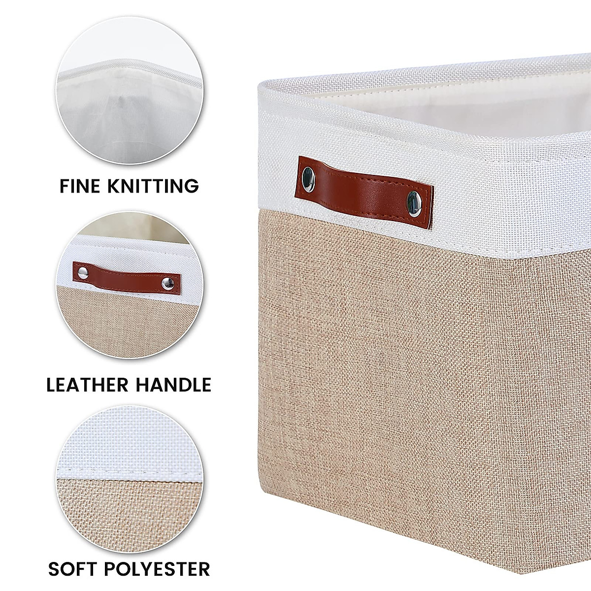 Ecegeva Fabric Storage Bins, Large Storage Baskets with Handles for Toys Towels Books Organization, Foldable Linen Cloth Storage Baskets for Organizing Closet Laundry Nursery(White&Khaki)