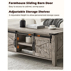 OKD 48" Farmhouse Lift Top Coffee Table with Sliding Barn Door, Rustic Center Table w/Hidden Storage Compartment, Lift Tabletop Dining Table w/Adjustable Shelf for Living Room,Light Rustic Oak