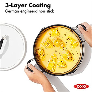 OXO Good Grips 6QT Stockpot with Lid, 3-Layered German Engineered Nonstick Coating, Stainless Steel Handle with Nonslip Silicone, Black
