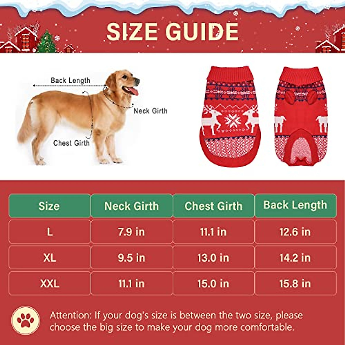 Cnarery Christmas Dog Sweaters, Elk Reindeer Deer Pattern Warm Pet Sweater, Cute Deer Knitted Classic Dog Sweater for Autumn and Winter Cold Weather Puppy Clothes(Red)