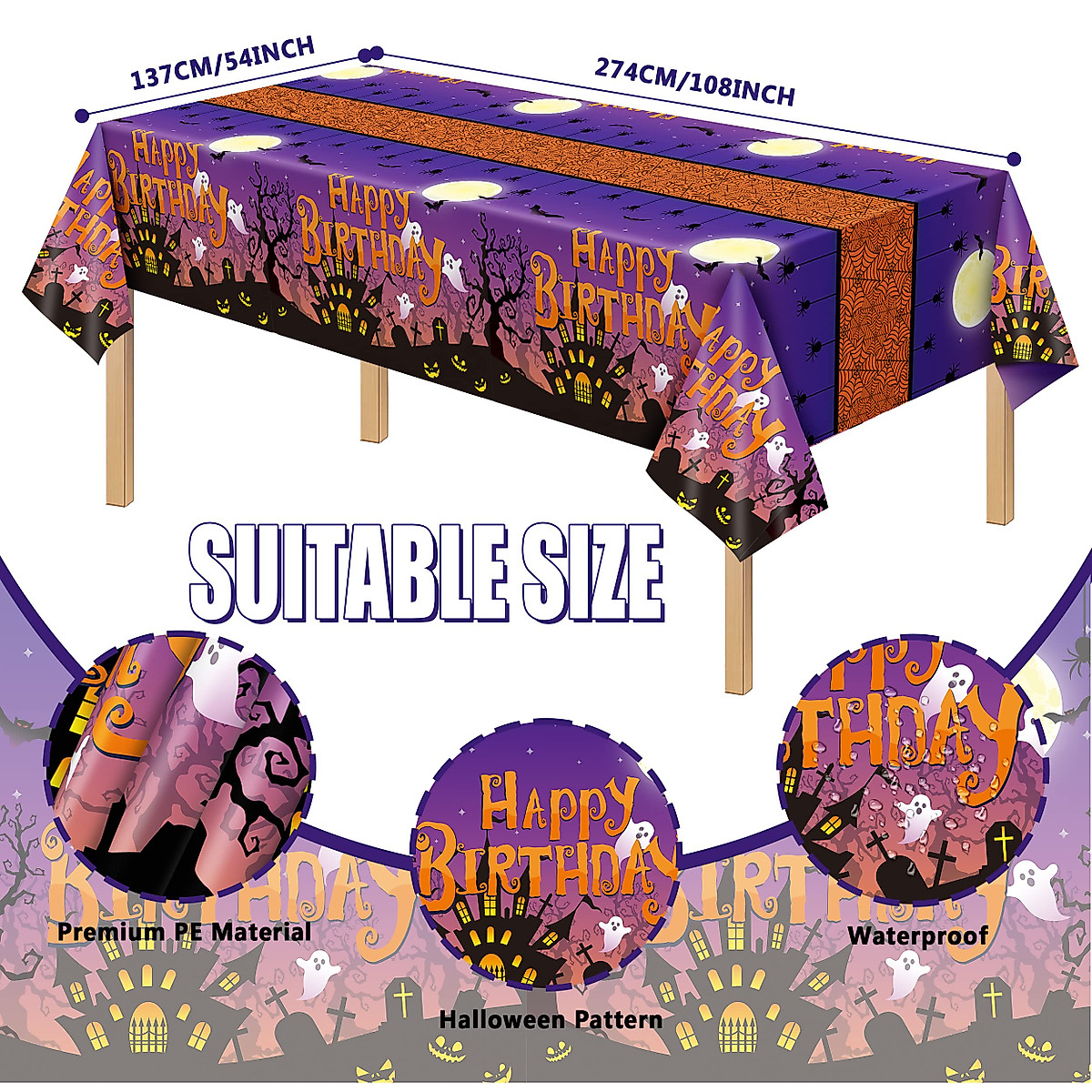 Halloween Birthday Party Decorations Halloween Birthday Banner Halloween Tablecloth Backdrop Banner Tinsel Fringe Foil Curtains Latex Balloons Cake Toppers for Kid Halloween Theme Birthday Party Decor