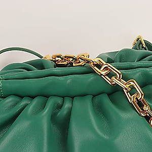 Women's Chain Pouch Bag Cloud-Shaped Dumpling Clutch Purse Ruched Fashion Trendy Shoulder Crossbody Handbag Chain Link Bag (Green)