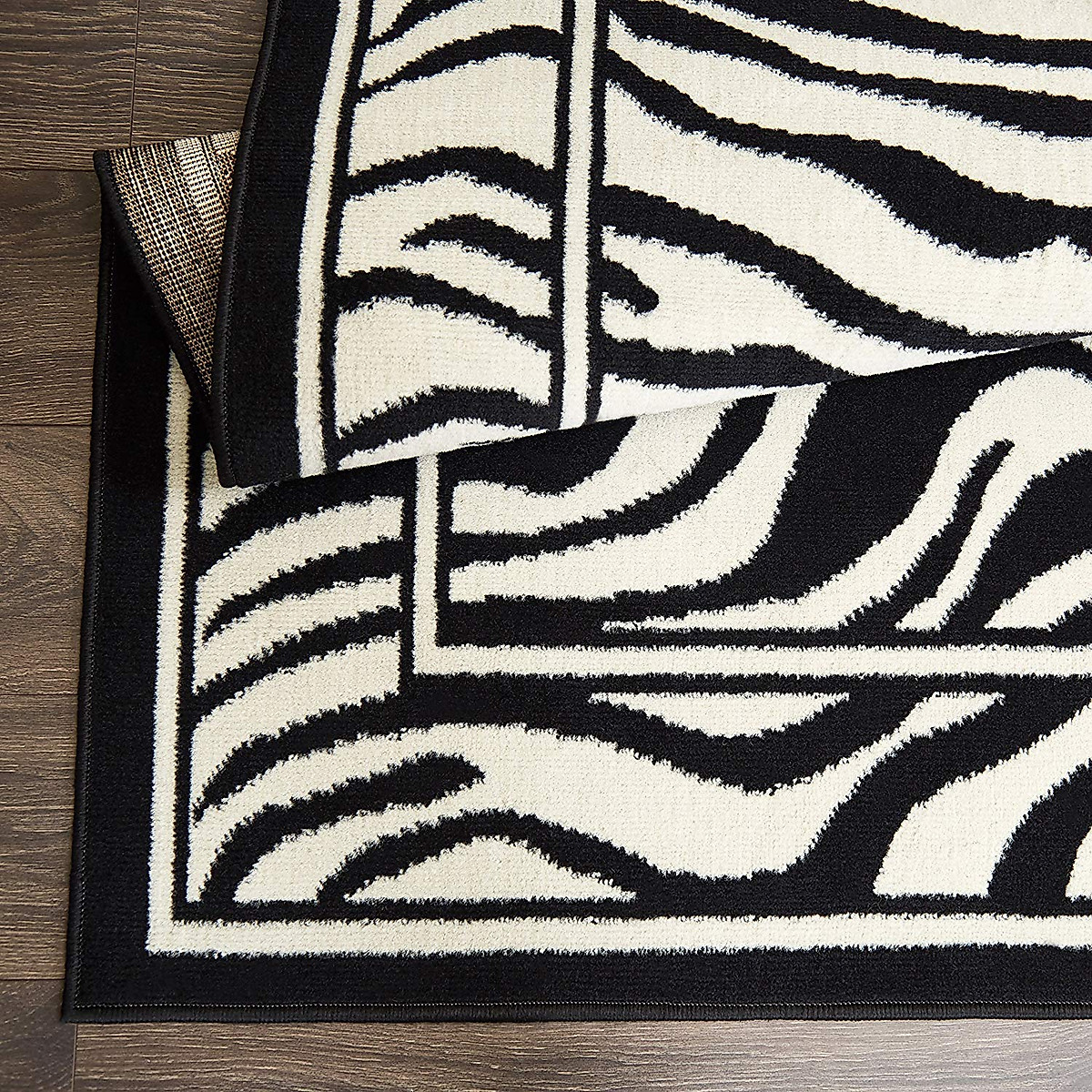 Champion Rugs Zebra Print Rug Contemporary Area Rugs Zebra Rugs Large Zebra Rugs for Living Room Animal Print Rug Black White (5' 3" X 7' 5")