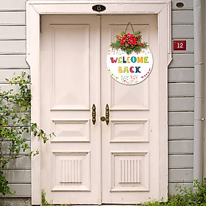 Jetec Sublimation Door Hanger Outdoor Hanging Vertical Sign Welcome Wreaths Front Door Round Wood Hanging Front Door Sign for Home, Garden,Yard, Bar