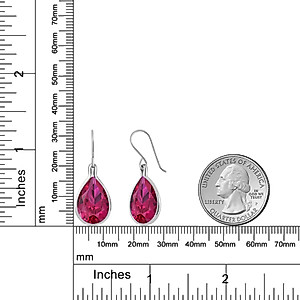 Gem Stone King 925 Sterling Silver Red Created Ruby Dangle Earrings For Women (19.24 Cttw, Pear Shape 16X12MM)
