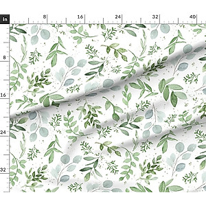 Spoonflower Fabric - Watercolor Leaves Pattern Eucalyptus Sage Green Greenery Printed on Petal Signature Cotton Fabric by The Yard - Sewing Quilting Apparel Crafts Decor