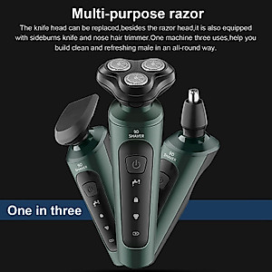 Mens Electric Shaver Washable Razor Multifunctional Beard Trimmer Rotary Shaver Cordless Sideburn Trimmer Nose Trimmer Wet Dry Shaver Waterproof USB Rechargeable 3 in 1(3 in 1)