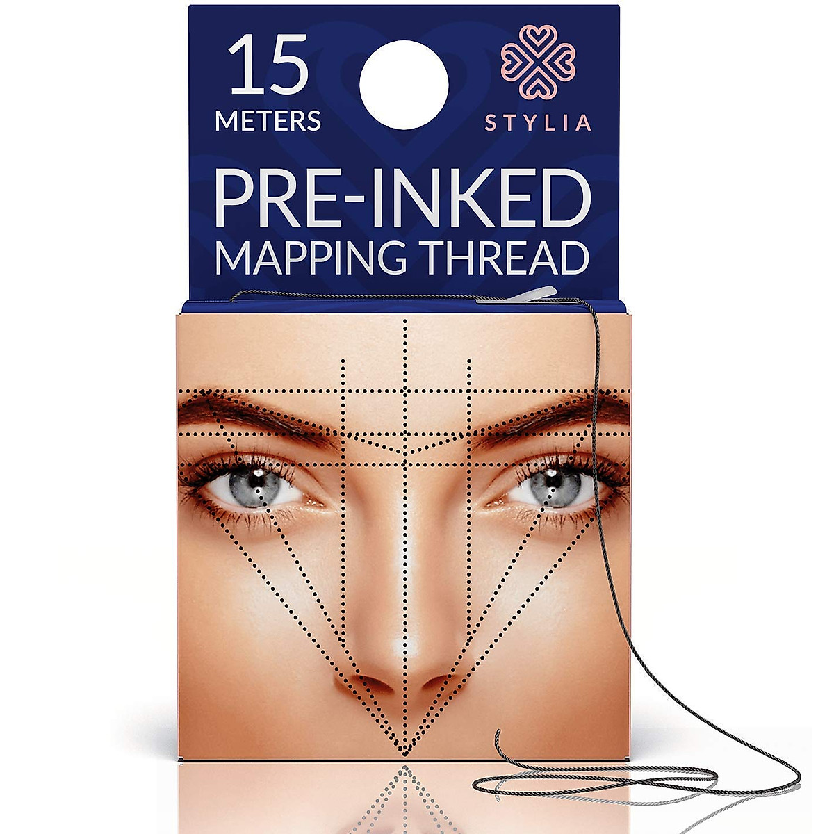 Bundle of 15 Meters Pre-Inked Eyebrow Mapping String and Microblading Supplies 12 Piece Black Waterproof Eyebrow Pencil Set, Brow Mapping Tool