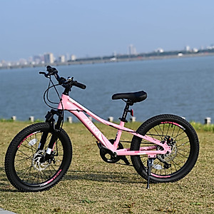 WEEROCK 20 Inch Kid's Mountain Bike MTB Shimano 7 Speeds Aluminium Alloy Frame Bicycle for Boys Girls,Youth,Pink