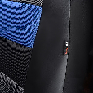 Flying Banner Car Seat Covers Full Set Front Seats and Rear Bench Black Leather and Red Fabric Mesh Cover Breathable Black with Blue Color (Blue)