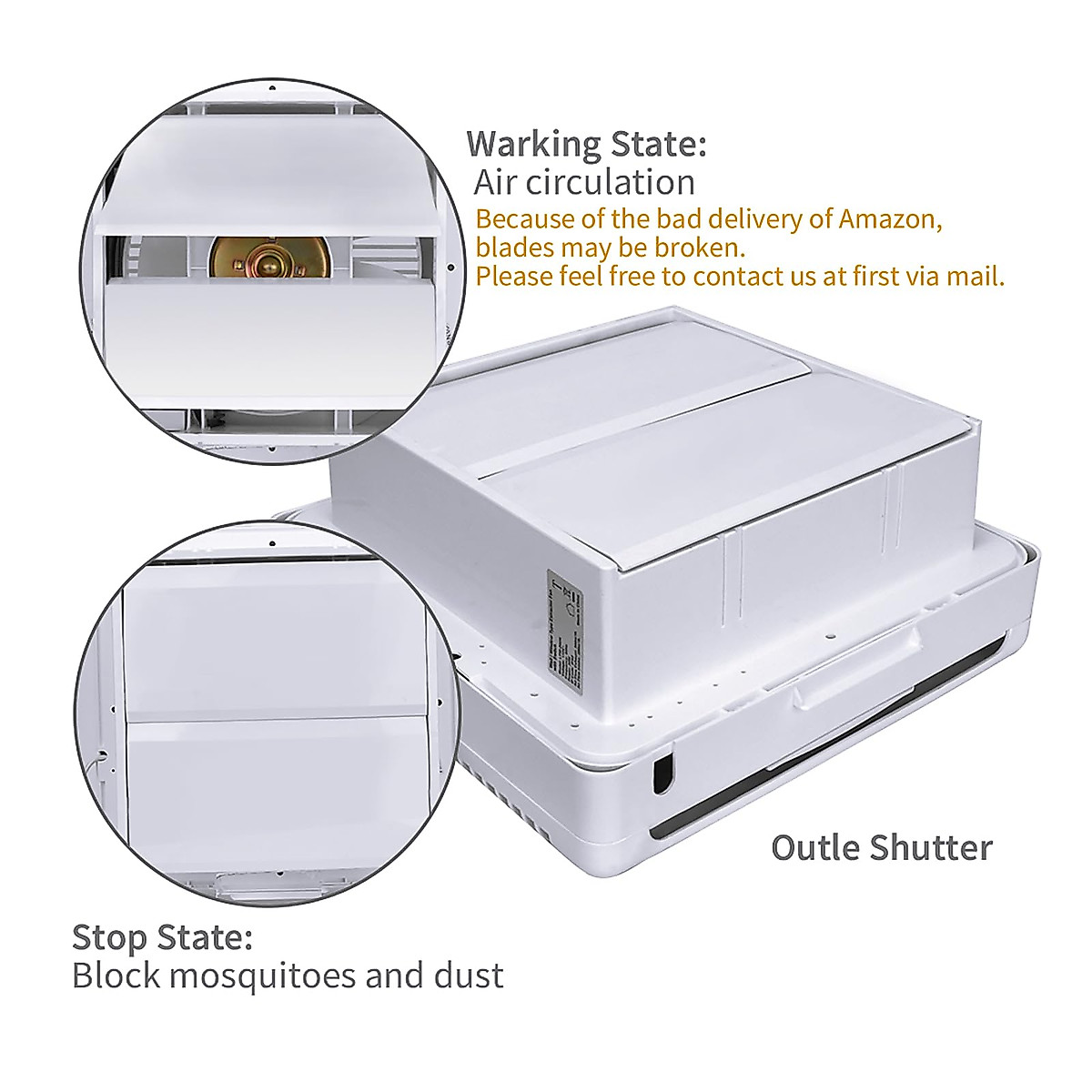 SAILFLO Exhaust Fan 6 Inch Window Exhaust Fan Bathroom Wall-Mounted 176 CFM Reversible Airflow Blades, 6" Diameter Propeller - 10"×10" Panel