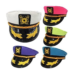 Seven27Sports Captain Hat or Sailor Hat, 5-Pack Adjustable (Pink, Purple, Blue, Green, White) - Yacht Rock Party Attire, Bride Captain Hat, Sailor Costume