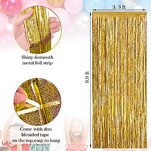 Wrbin Gold Laser Tinsel Curtain Backdrop, 3 Packs of 3.3 X 8.2 Feet Foil Fringe Curtains Party Decorations for Graduation Birthday Studio Baby Shower