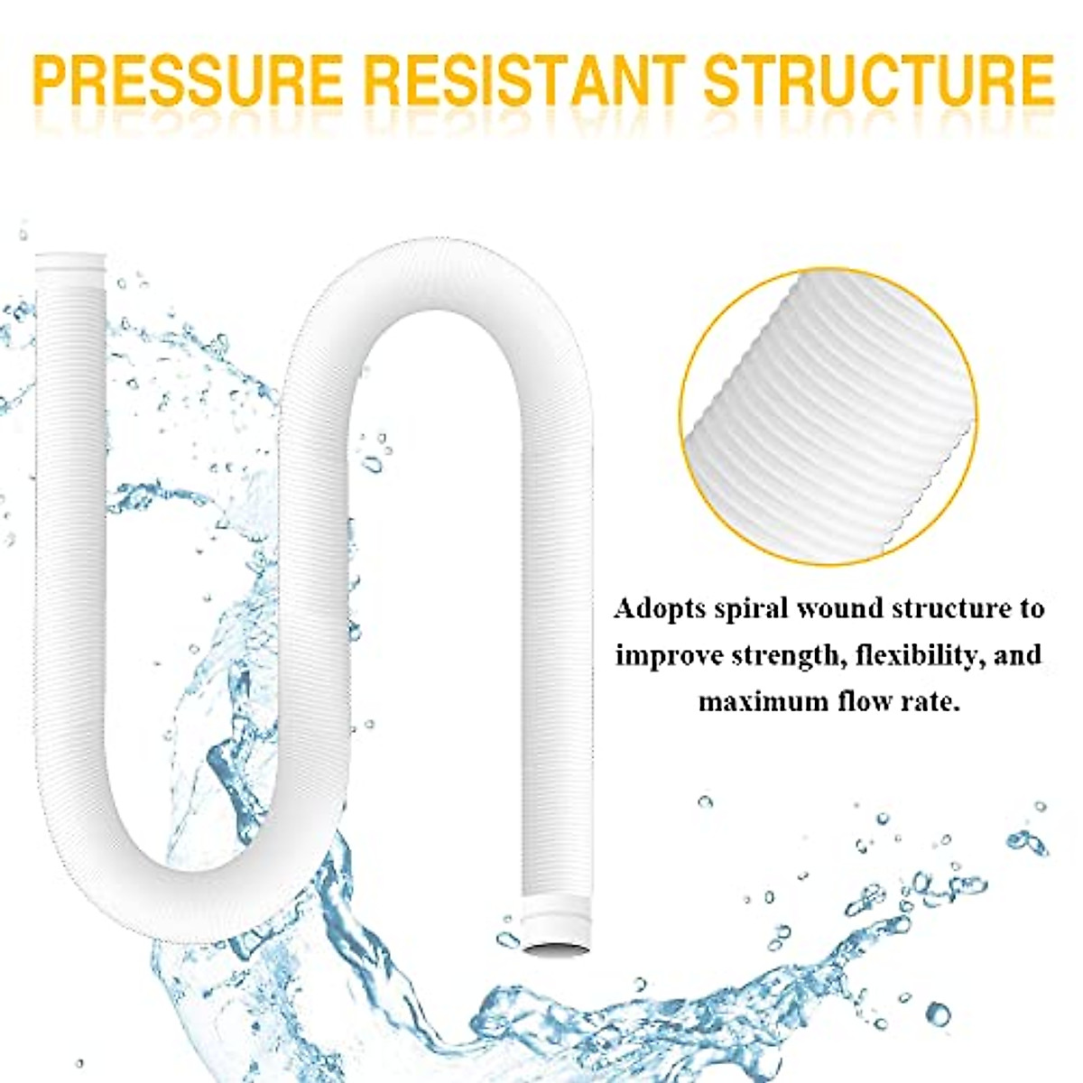 Pool Pump Replacement Hose, Vacuum Cleaner Hose Set, 1.25" Diameter Accessory 59" Long Pool Filter Pump Hose for Pump Models 330 GPH, 530 GPH, 1000 GPH, 607, 637 above Ground Pools