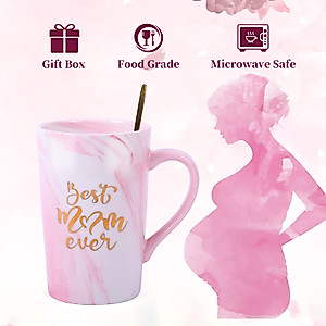 OurHonor Gifts for Mom, Best Mom Ever Coffee Mugs, Gift for Women 16 Oz Marble Pink Ceramic Novelty Tea Cup with Delicate Box for Mother's Day Chrismas