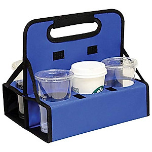 Preferred Nation Reusable Cup Carrier/Caddy (Set of 2), Holds 6 Soda Coffee Cups or Cans, Sturdy Frame and Solid Base, Foldable Convenient Easy to Carry | Great for Food Delivery Blue