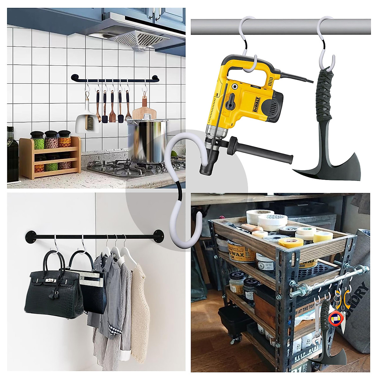 echinff 10 Pack S Hooks for Hanging,Heavy Duty S Shaped Hooks with 2 Extra Protective Covers,Bathroom Hook,Kitchen Hooks,Closet S Hooks for Purse,Jeans,Plants,Pots,Pans,Cups,Towels and Bags