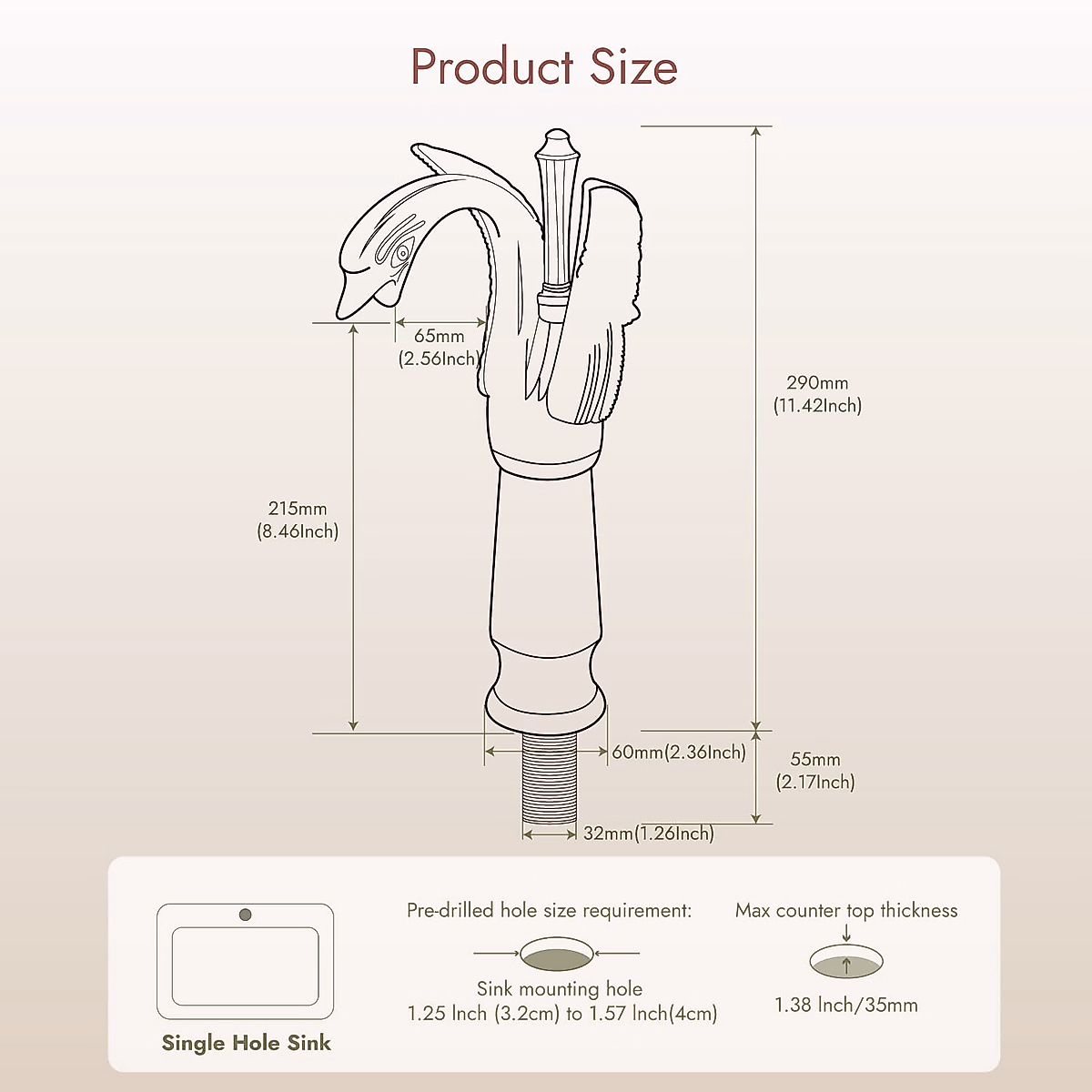 Cinwiny Swan Faucet Bathroom Sink Faucet Polished Gold Swan Shaped Single Handle One Hole Tall Lavatory Basin Tap Mixer Deck Mount Bird Faucet