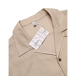 COOFANDY Men Beach Linen Shirts Boho Hippie Shirts Summer Cotton Tops Big and Tall A- Khaki