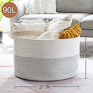 INDRESSME XXXLarge Cotton Rope Basket 21.7" x 21.7" x 13.8" Woven Baby Laundry Basket for Blankets Toys Storage Basket with Handle Comforter Cushions Storage Bins Thread Laundry Hamper-Black Stitch