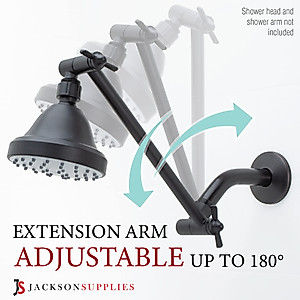 Shower Head Extension Arm by JS Jackson Supplies, Adjustable 10 Inch Showerhead Extender, Solid Brass Construction, Universal Tall Hi-lo Pipe Height Extending (Black Finish)