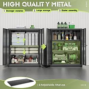 Oakmont Metal Storage Cabinet for Tool Organization, 42" Lockable Garage Storage Cabinets with 2 Doors and 4 Adjustable Shelves, Locking File Cabinet for Office, Home, School (42”-Black)