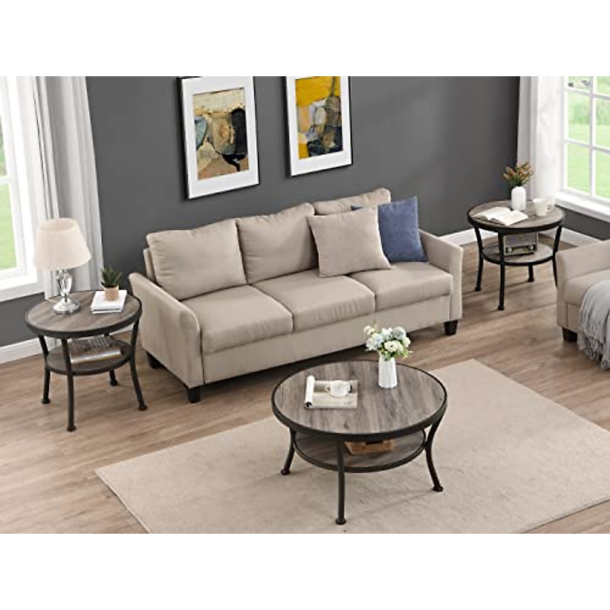 O&K FURNITURE Round End Table, Side Table for Living Room,Small Round Accent Table, Grey