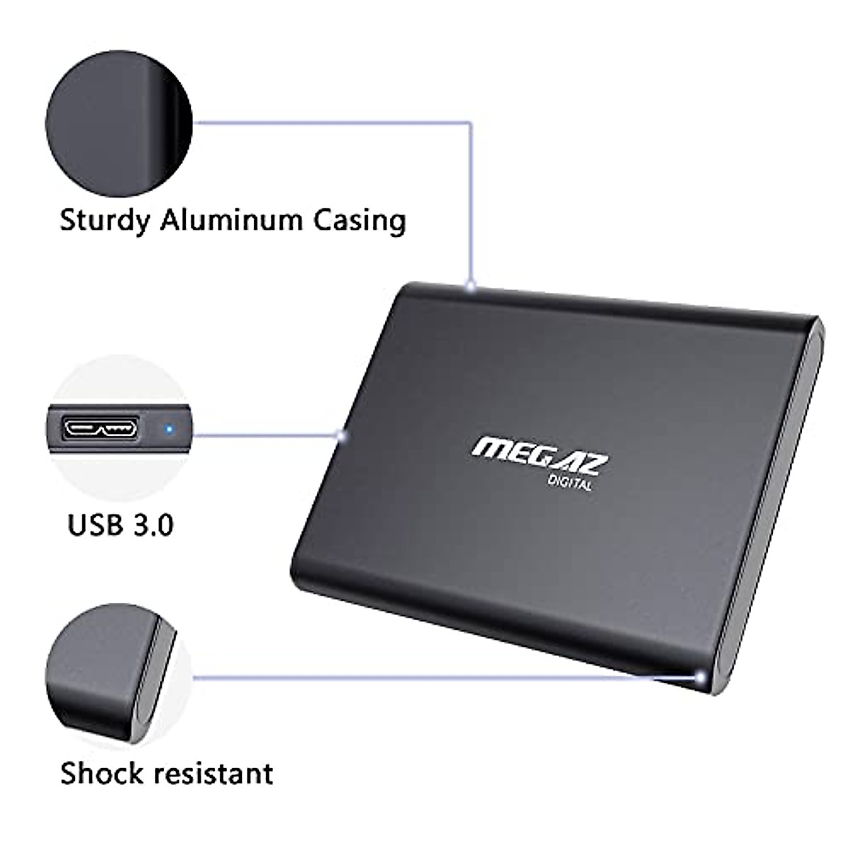 MEGAZ DIGITAL 500GB Portable External Hard Drive, HDD USB 3.0 Compatible for PC, Mac, Laptop, Chromebook, Grey