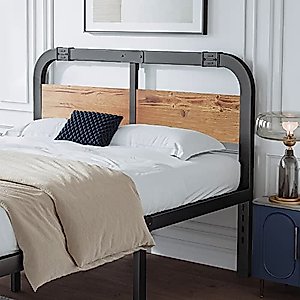 BOSRII Queen Headboards Only, Rustic Solid Wood Board with Black Metal Frame, Add On Design 40 Inches Tall and Adjustable Height, Easy Assembly